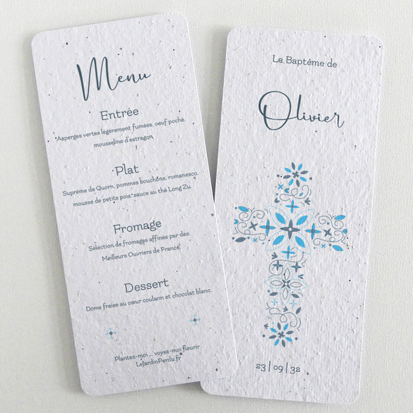 Carte Menu Baptême Ensemencée | Papeterie de Baptême Originale - Le ...